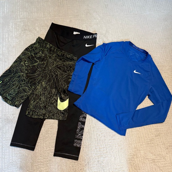Nike | Bottoms | Nike Pro Workout Set Shirt Shorts And Pants Kids Small ...
